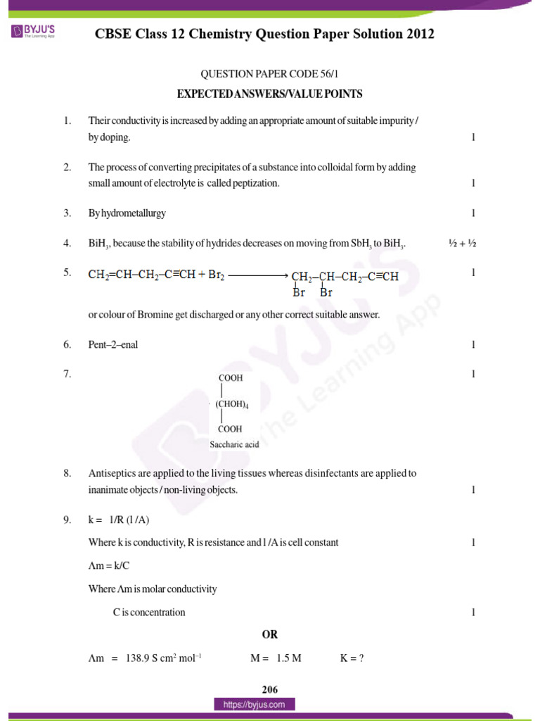 CBSE Class 12 Chemistry Question Paper Solution PDF 2012 Set 1 | PDF | Colloid | Polymers