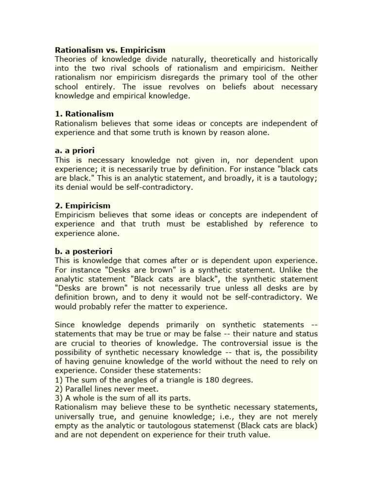 Rationalism vs. Empiricism | PDF