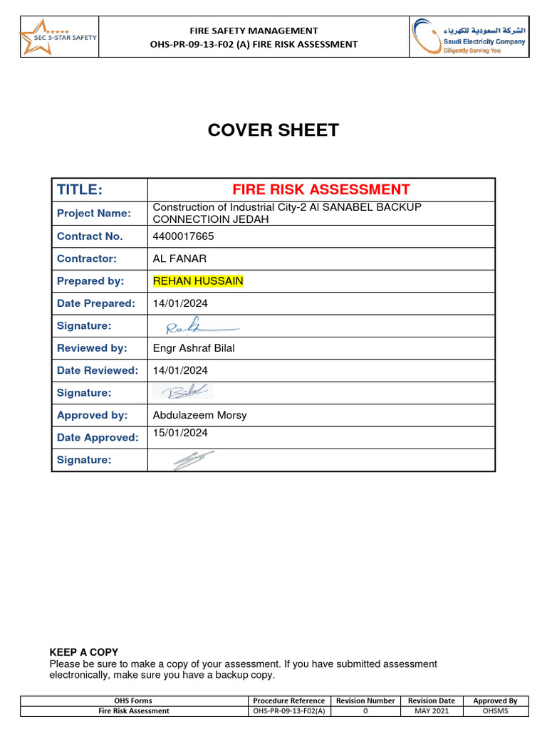 OHS-PR-09-13-F02 (A) FIRE RISK ASSESSMENT - Office Area | Download Free ...