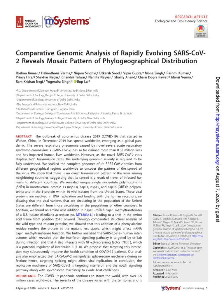 Comparative Genomic Analysis of Rapidly Evolving SARS-CoV | PDF | Rna ...