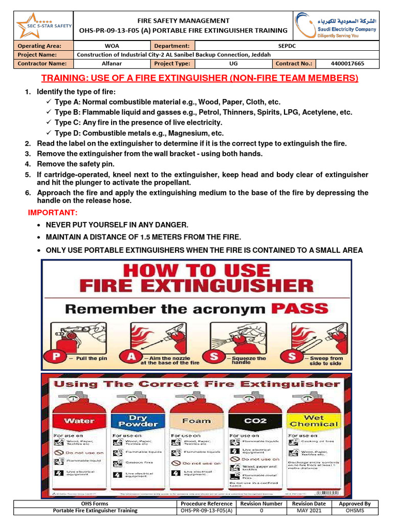 Ohs - PR-13-F05 (A) Training Use of A Fire Extinguisher (Non Fire Team Members) 14-01-2024 | PDF ...
