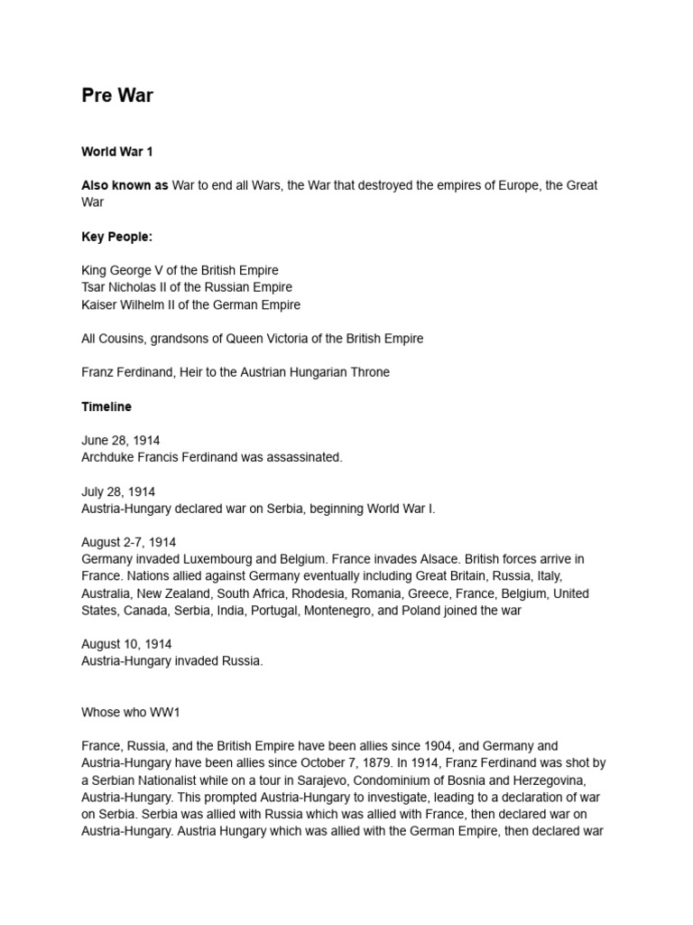 Pre War 1 | PDF | Austria Hungary | Allies Of World War I