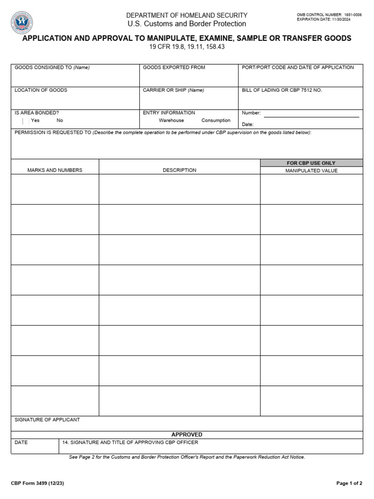 CBP Form 3499 | PDF
