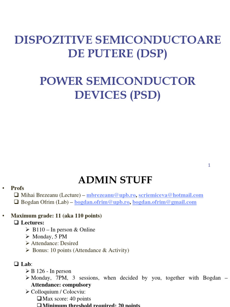 DSP-PSD - Lecture 1 - Chapters 1-2 - 09.10.2023 | PDF | Power Electronics | Direct Current
