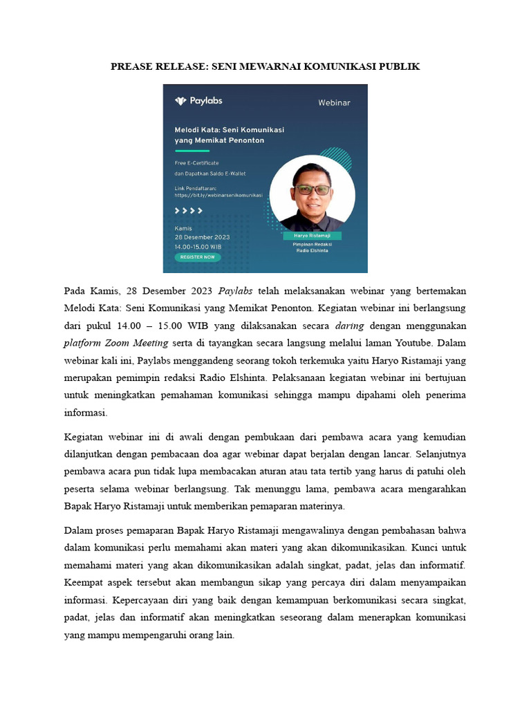 Prease Release | PDF | Karier & Perkembangan