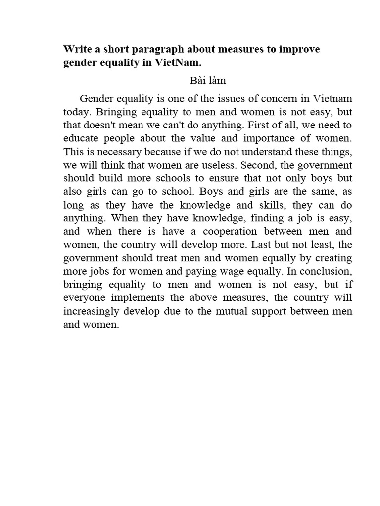 Write A Short Paragraph About Measures To Improve Gender Equality in ...