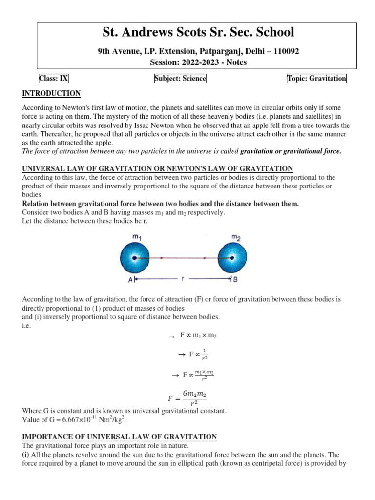 Class 9 L-10 (Gravitation) Notes | PDF | Buoyancy | Mass