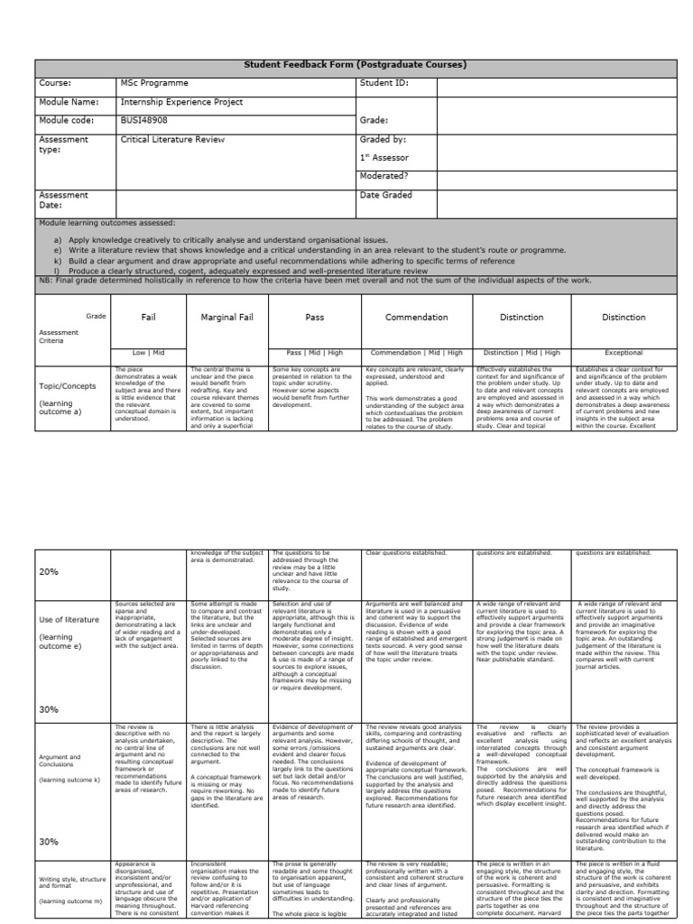 IEP Marking Grid - Literature Review | PDF | Argument | Concept