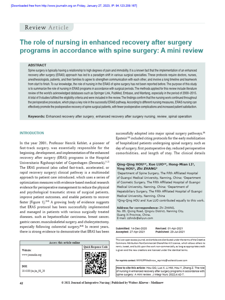 The Role of Nursing in Enhanced Recovery After Sur | PDF | Surgery ...