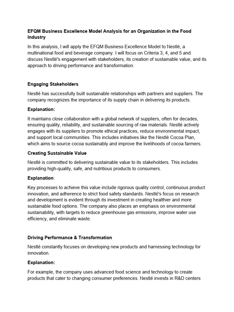 Nestlé's EFQM Excellence Model Analysis | PDF | Supply Chain ...