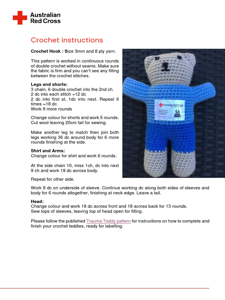 Free Crochet Trauma Teddy Pattern | PDF | Home & Garden