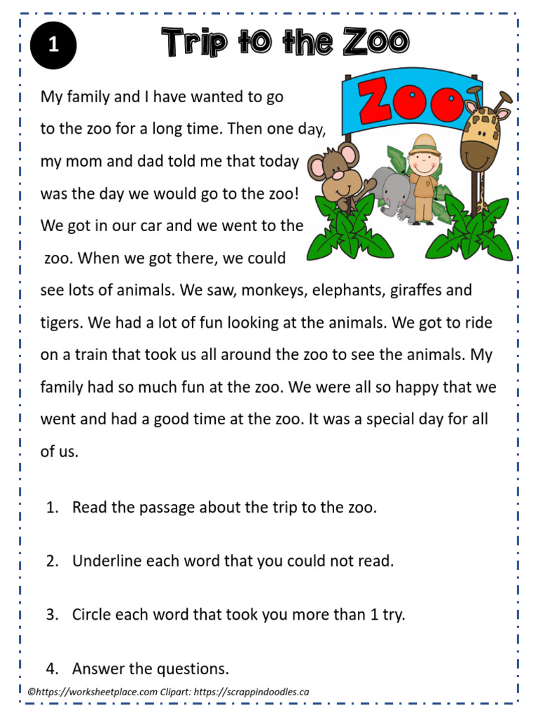 Reading Comprehension Worksheets 1j | PDF | Zoo