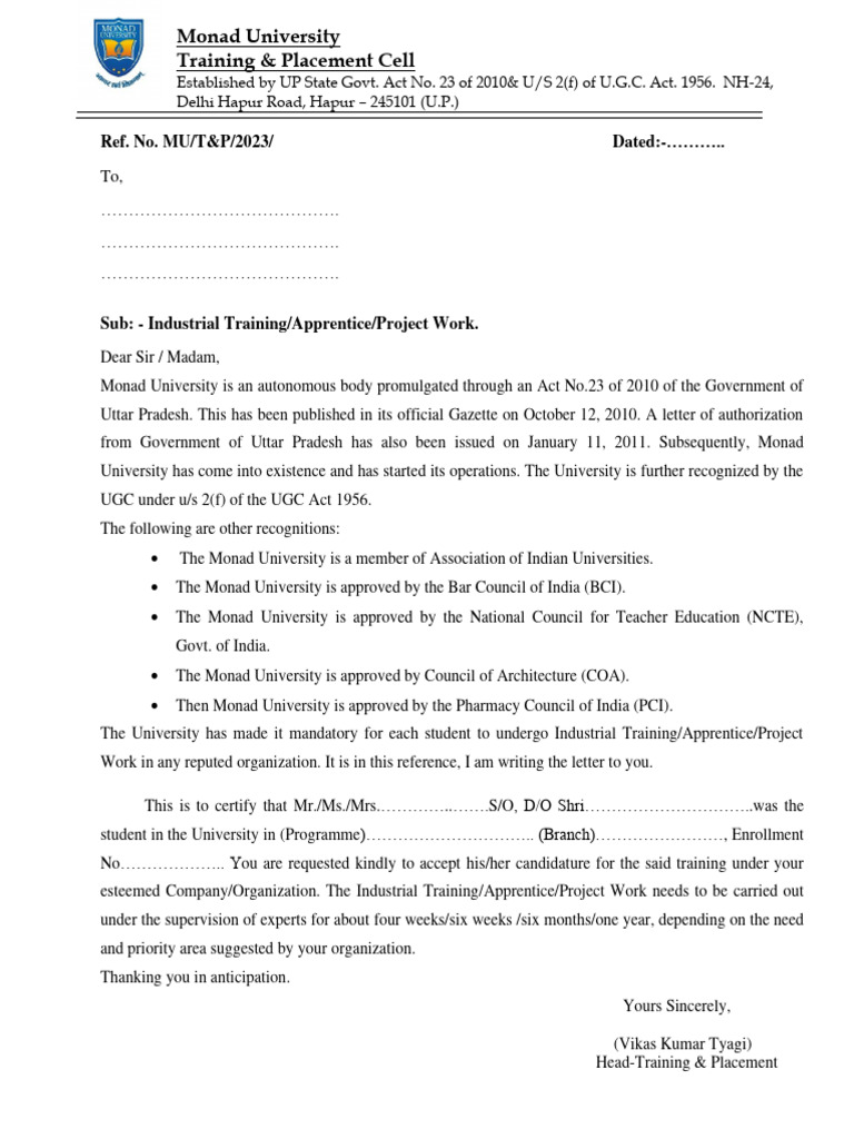 Training Letter 2023 | PDF