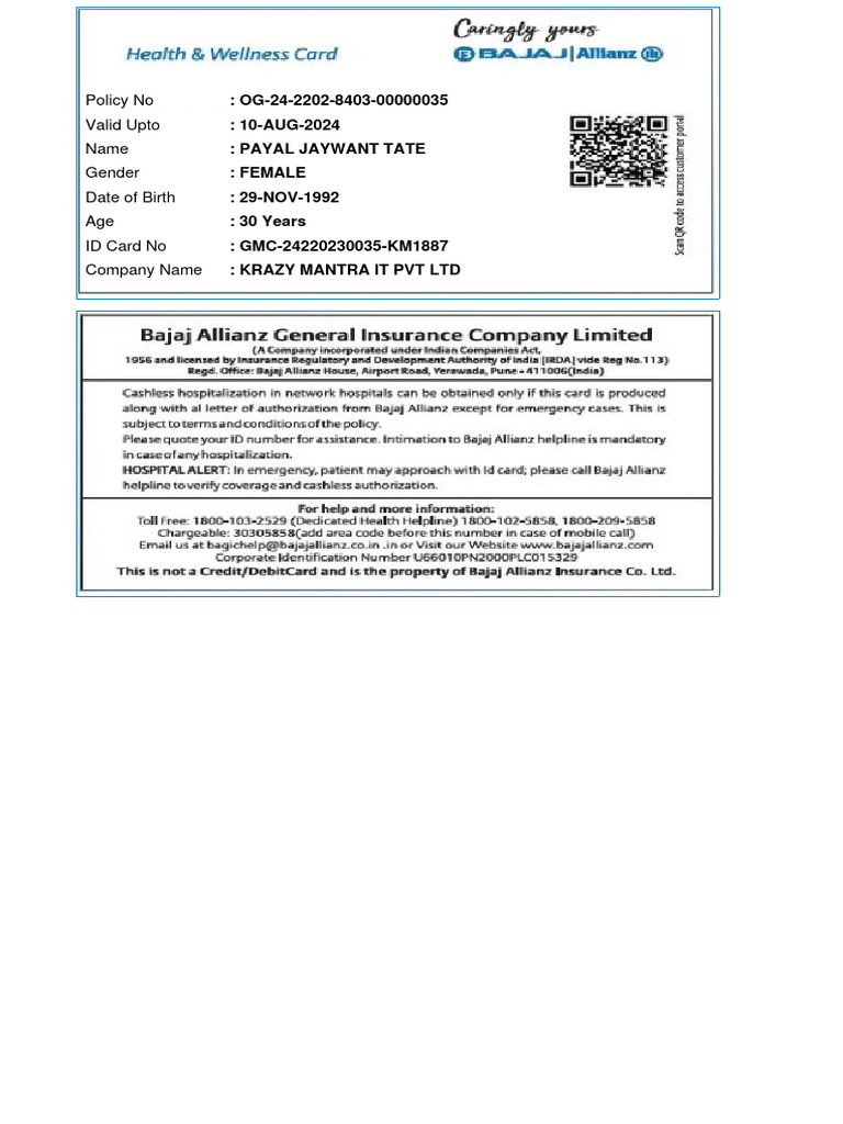 Bajaj Allianz Policy and ID Card Details | PDF