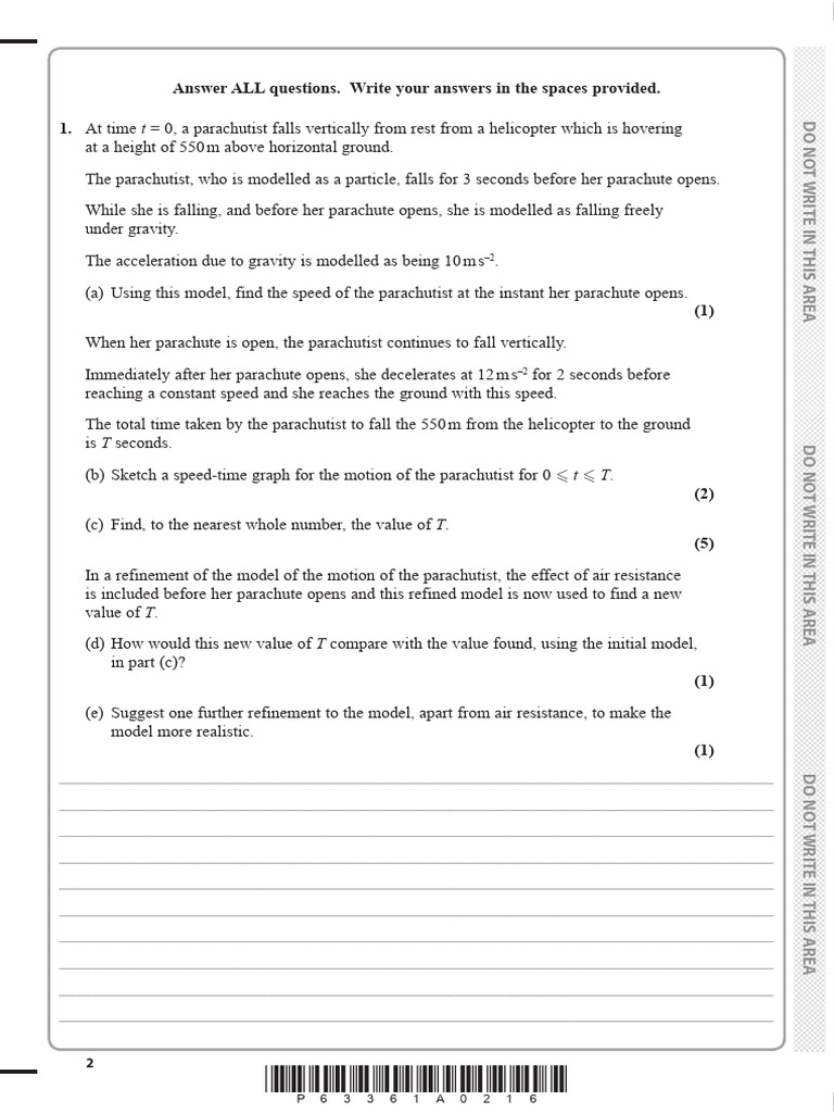 14 01 24 HW Mechanics Past Paper Practice | PDF | Acceleration | Parachute