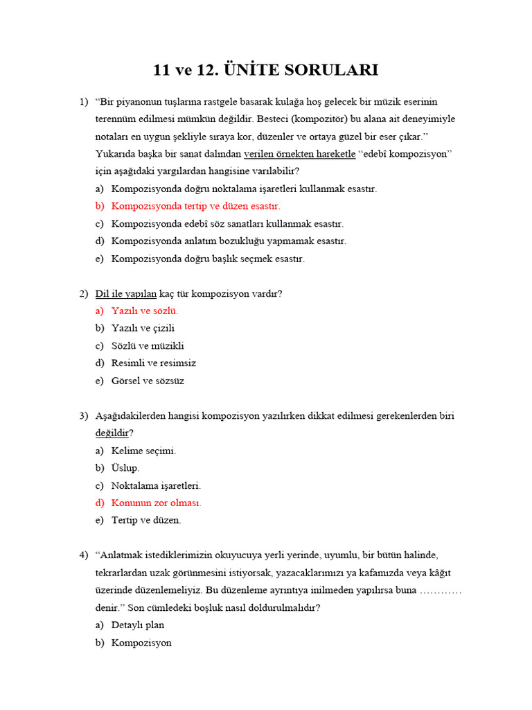 11 Ve 12 UNITE CEVAPLARI | PDF