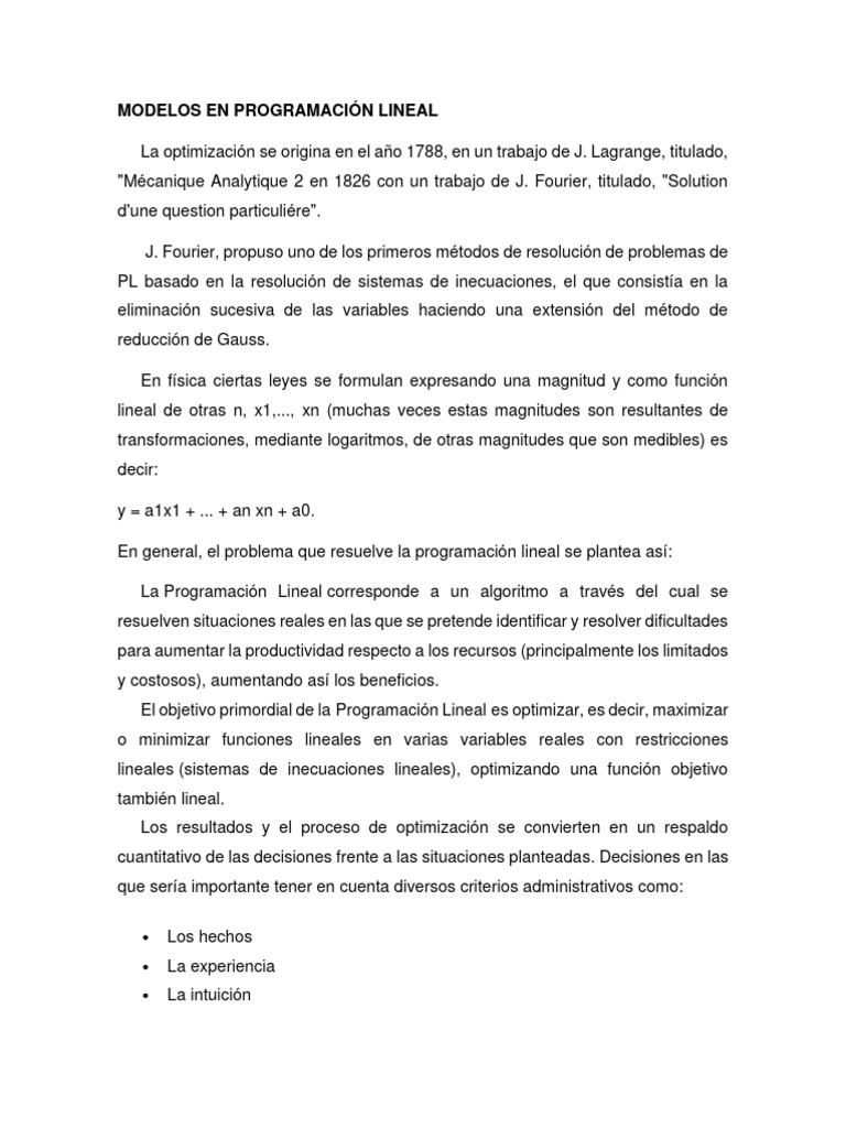 2 Modelos de Programacion Lineal | PDF | Programación lineal | Modelo matemático