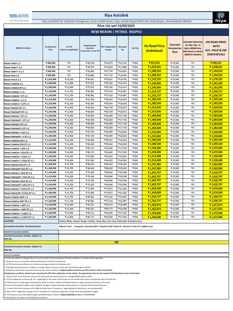 New Nexon Revise Price List (Pe) | PDF | Invoice | Financial Services