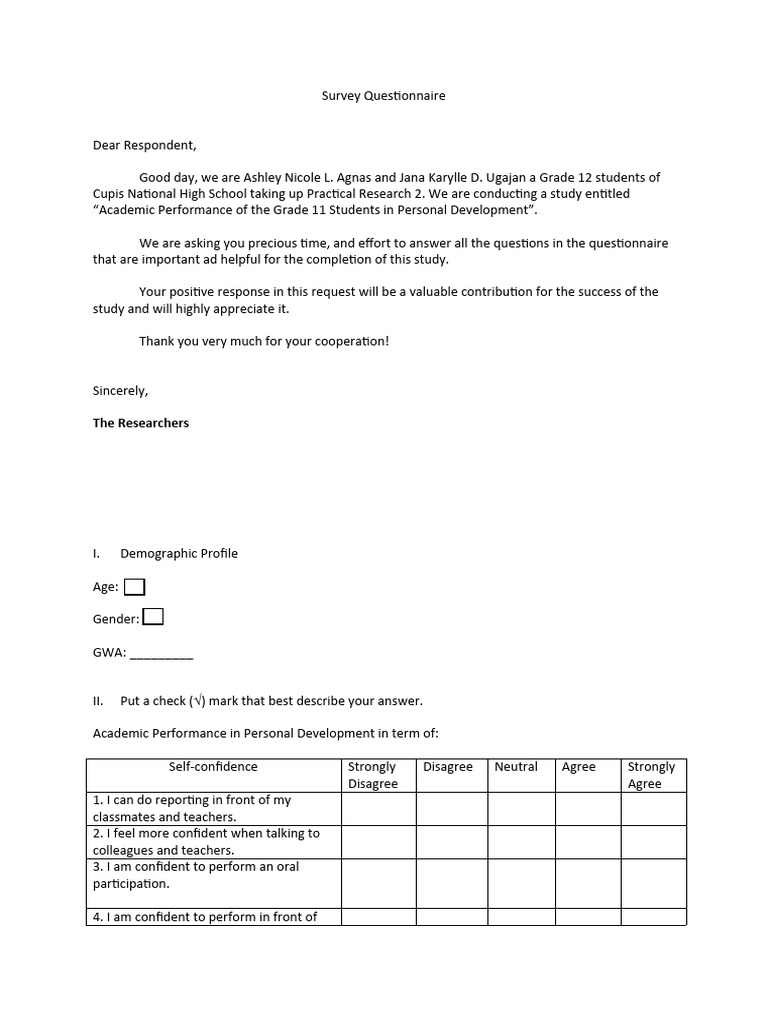 Survey Questionnaire Nicole | PDF | Behavioural Sciences | Emotions