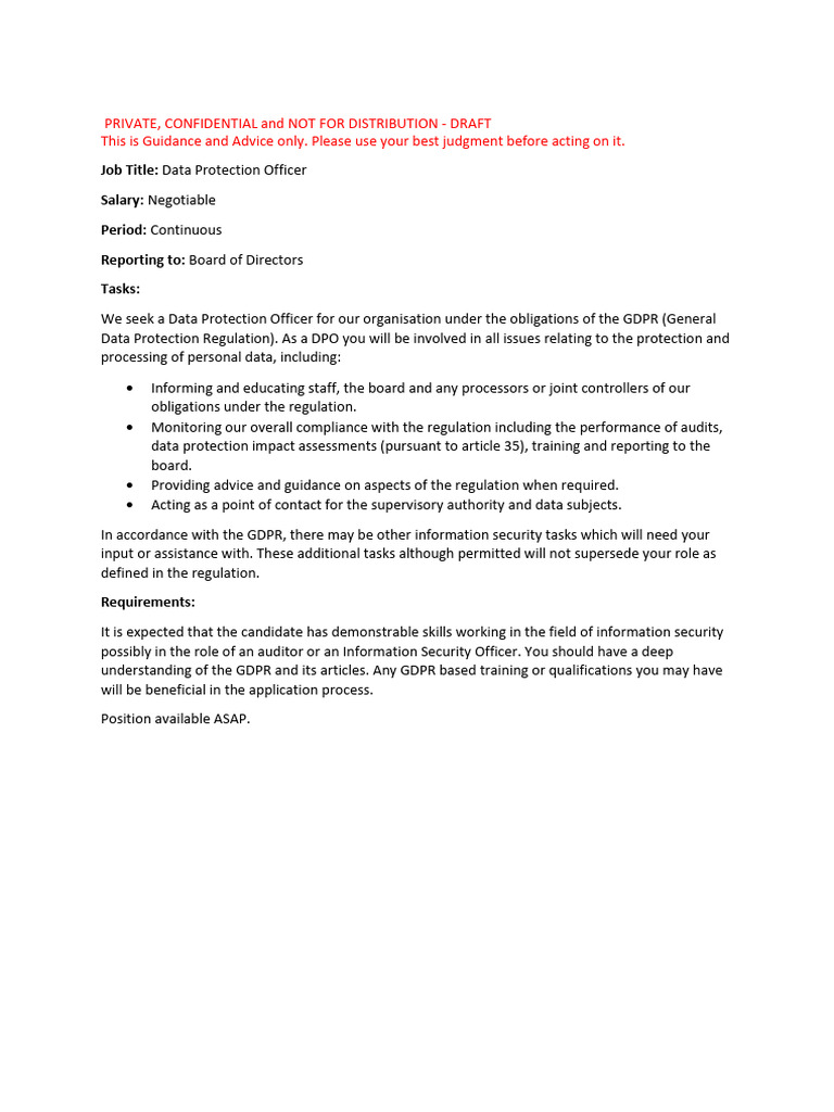 Article 39 - Data Protection Officer Job Listing | PDF | Business