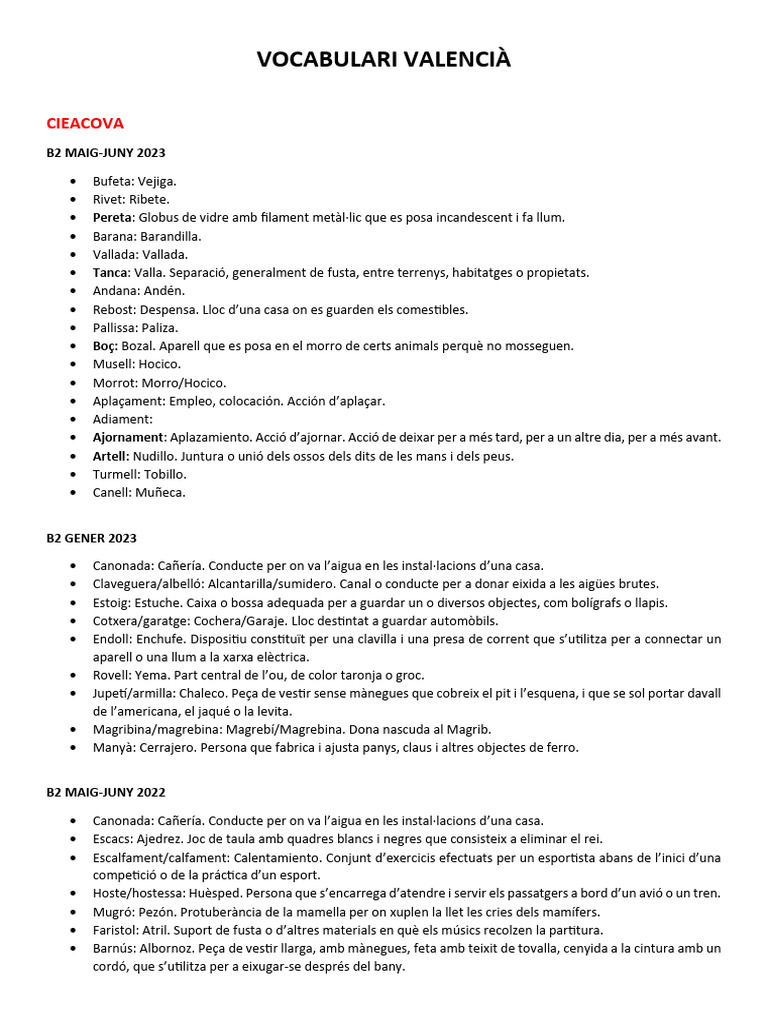 Vocabulari Valencià | PDF