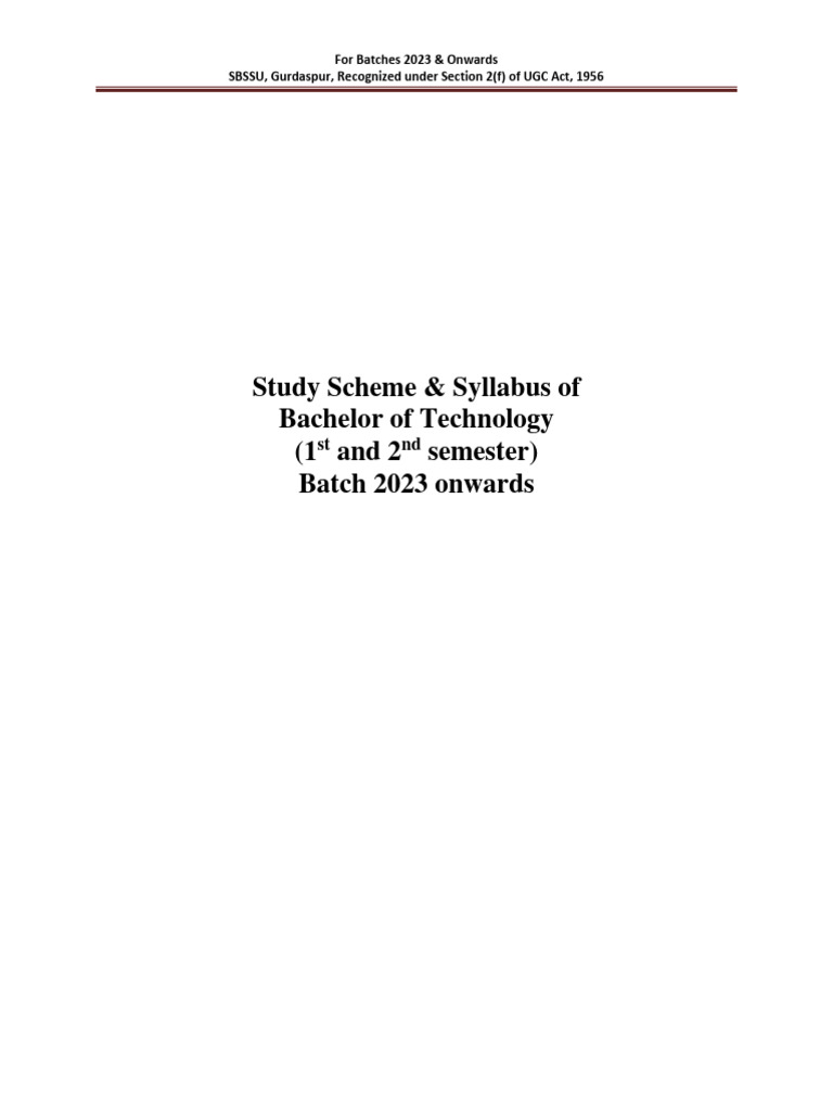 Revised Syllabus Scheme 2023 Merged First Year | PDF