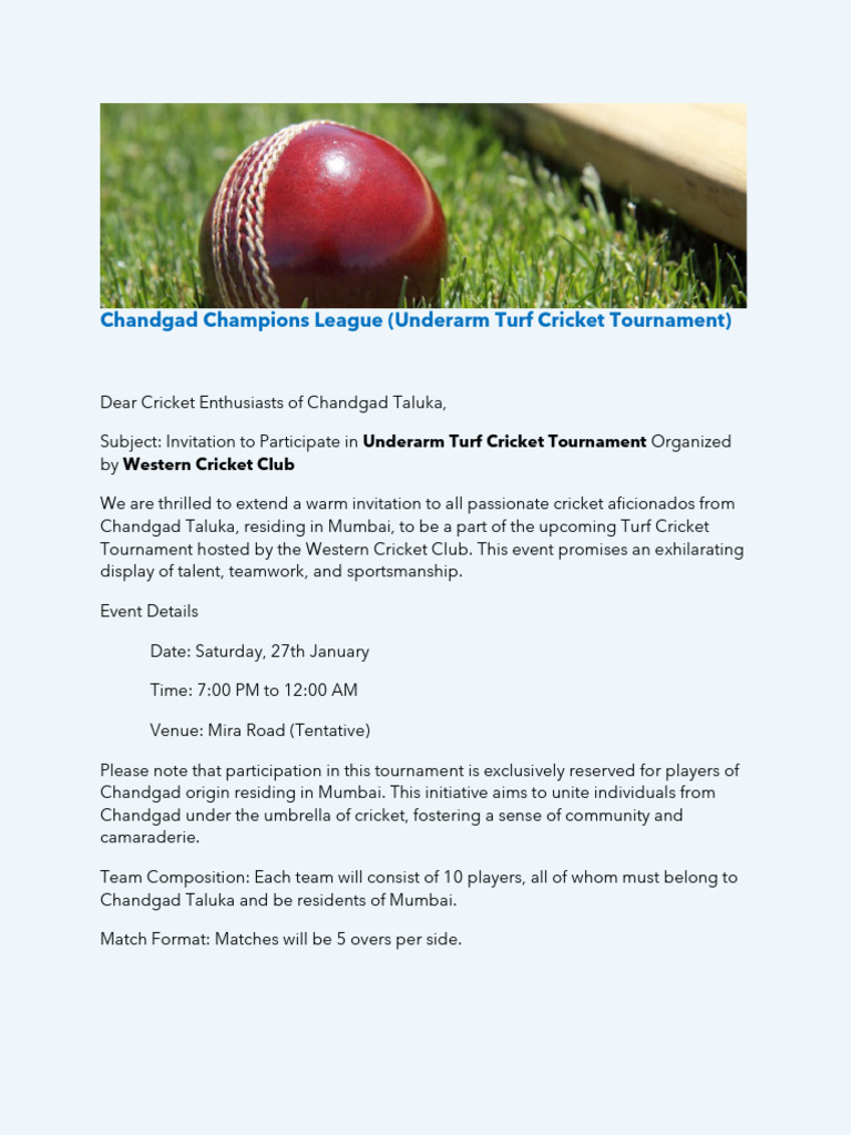 Chandgad Champions League (Underarm Turf Cricket Tournament) | PDF ...