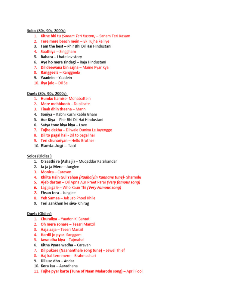 Hindi Songs For Vicky | PDF