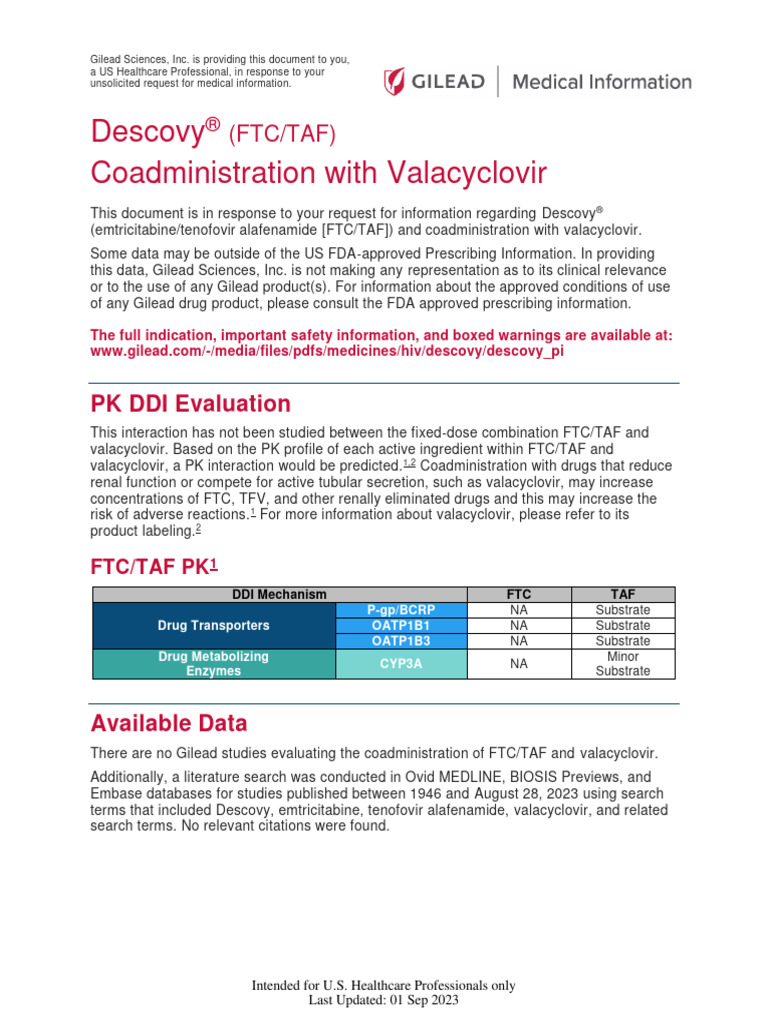 Descovy Coadministration With Valacyclovir | PDF | Substrate (Chemistry ...