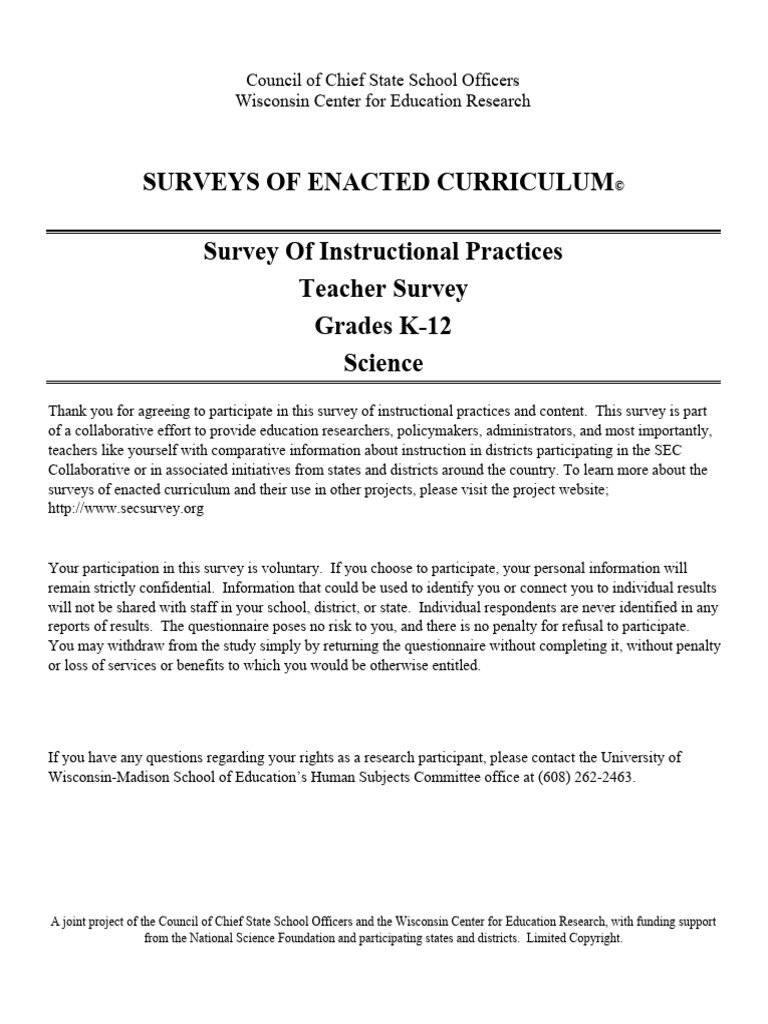 K12 Sci Survey | PDF | Experiment | Homework