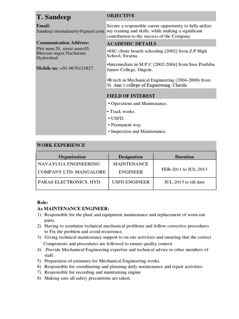 Sandeep CV | PDF | Engineering