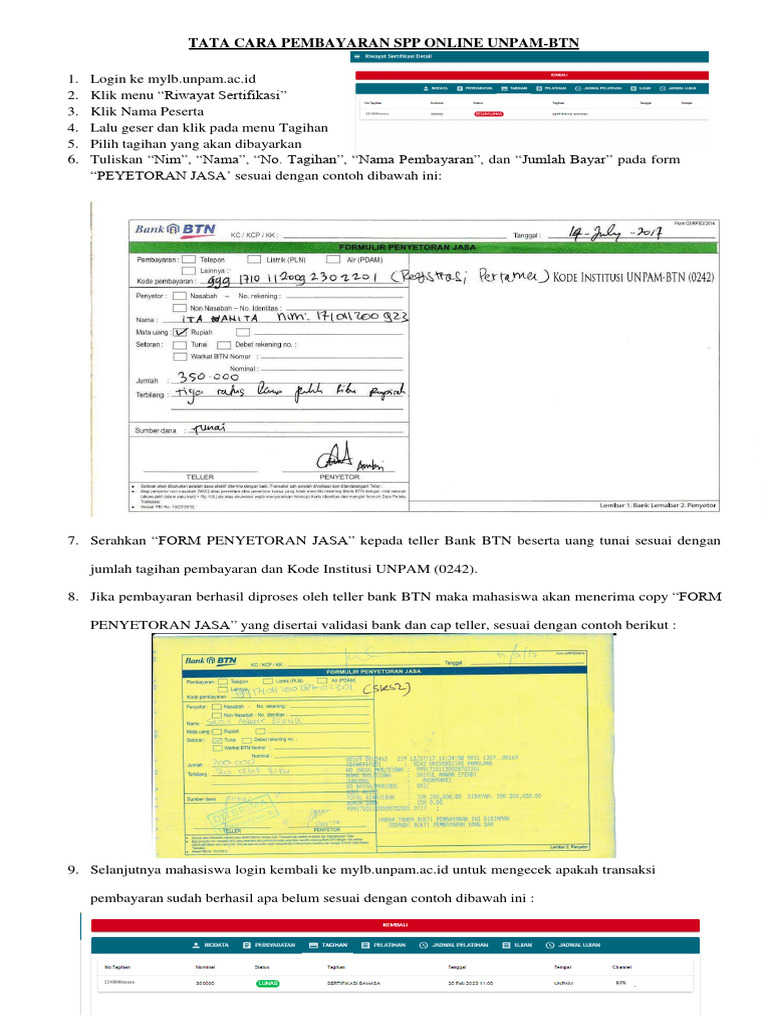 Tata Cara Pembayaran SPP Online Unpam-Btn: 2210800xxxxx | PDF