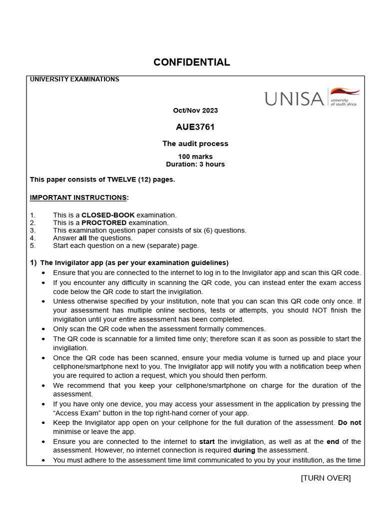 AUE3761 2023 OctNov EQP Final 240120 141321 | PDF | Audit | Going Concern