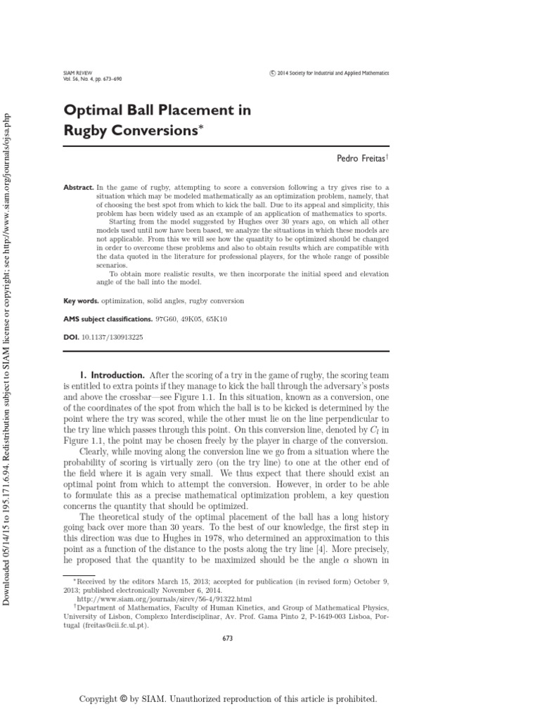 Optimal Ball Placement in Rugby Conversions - Freitas | PDF