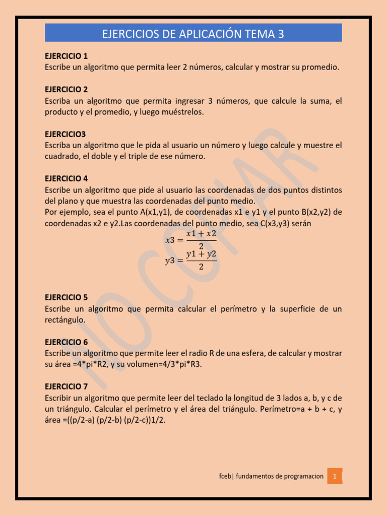 EJERCICIOS DE APLICACION Tema 3 - PROGRAMACION EN PSEINT | PDF
