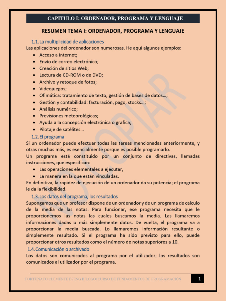 Resumen Tema 1 Fundamentos de Programacion | Descargar gratis PDF | Lenguaje de programación ...