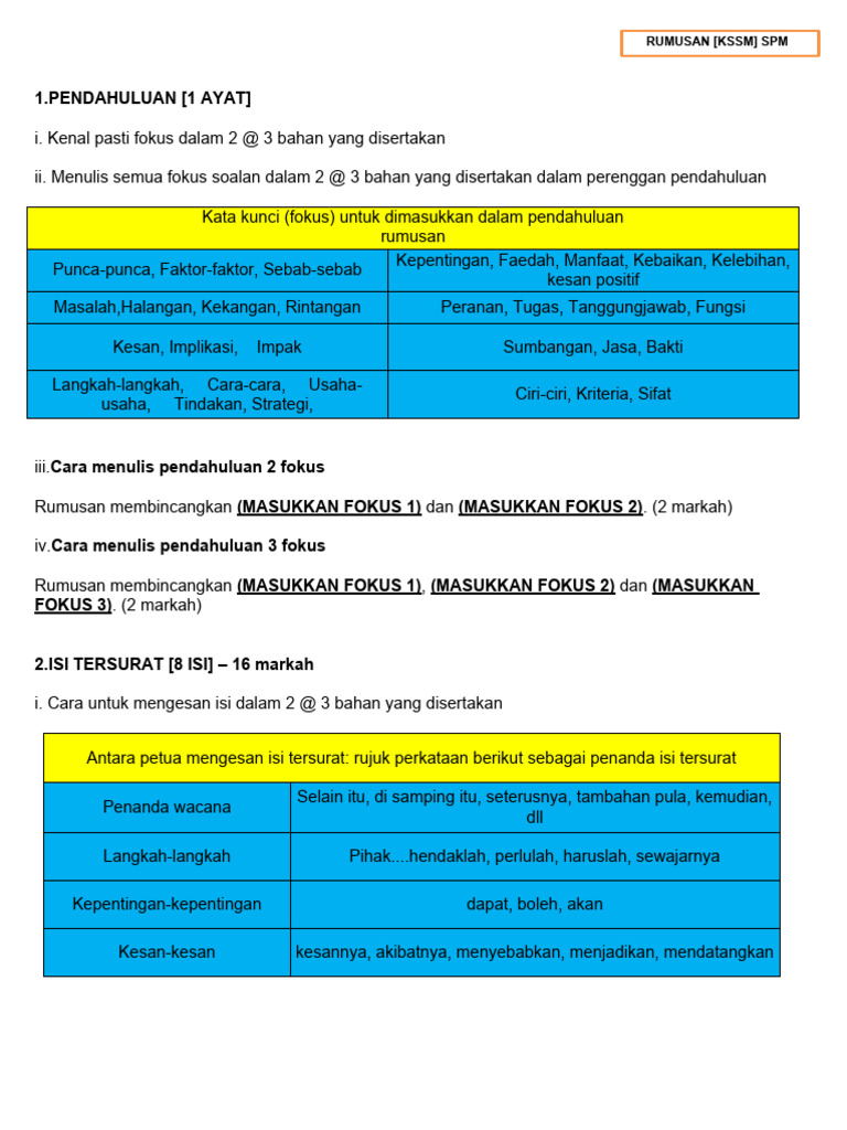 Nota Rumusan KSSM SPM | PDF