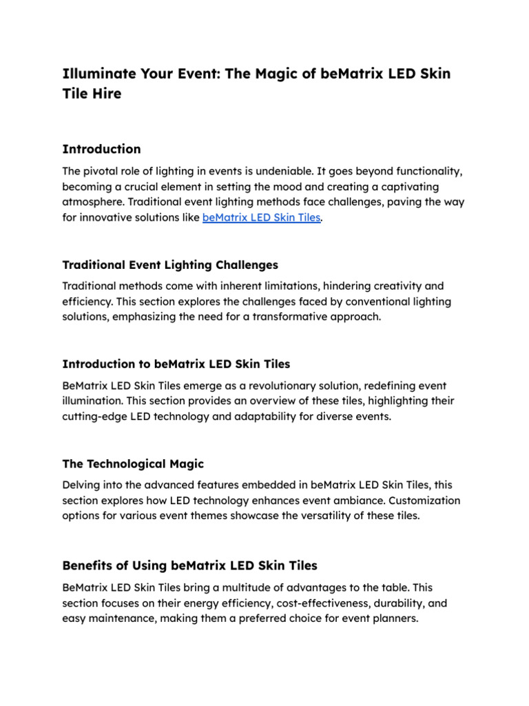 Illuminate Your Event - The Magic of BeMatrix LED Skin Tile Hire | PDF ...