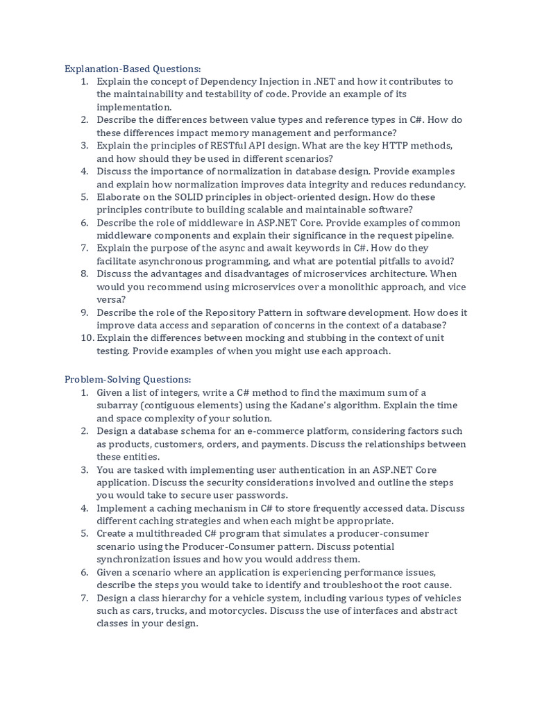 Dotnet Developer Questions Pdf Databases C Sharp Programming Language