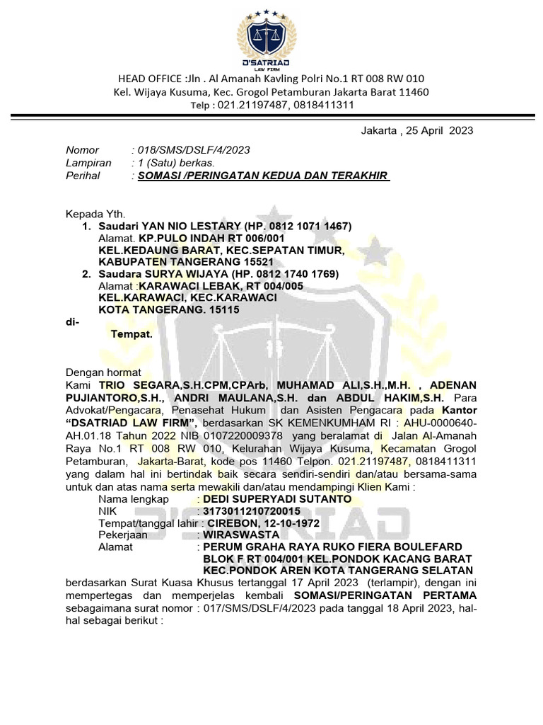 Somasi Dedi Kedua | PDF