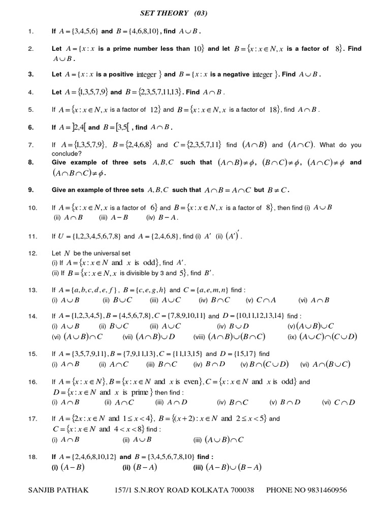 Set Class 03 | PDF | Elementary Mathematics | Algebra