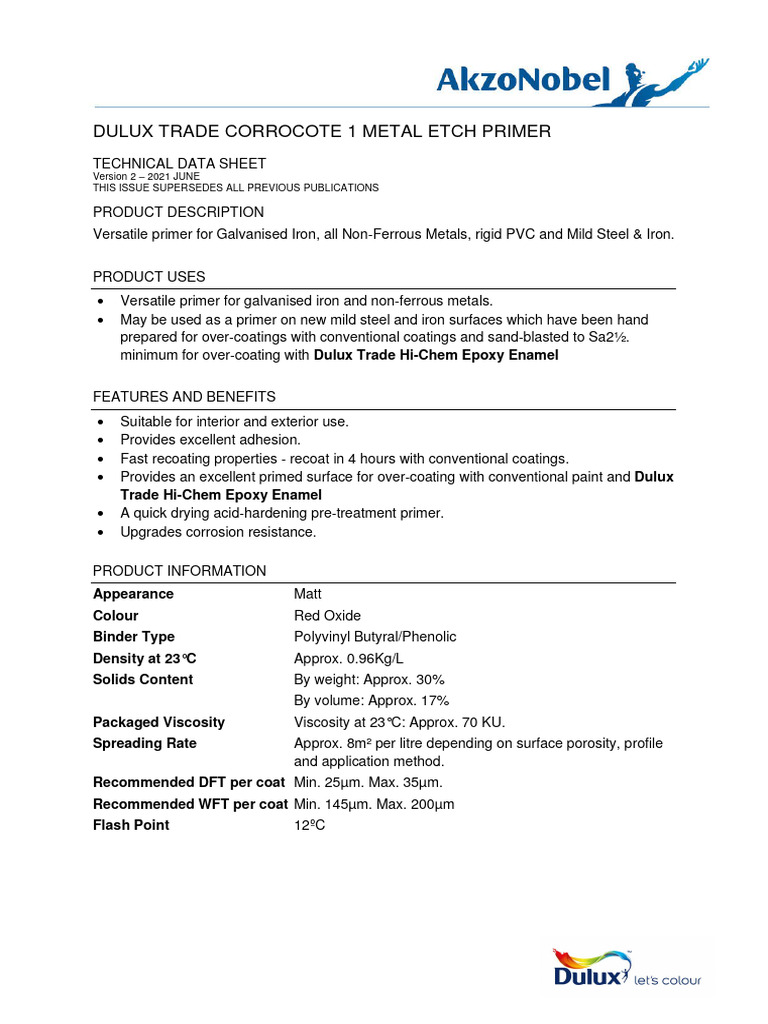 Dulux Trade Corrocote Metal Etch Primer | PDF | Paint | Physical Sciences