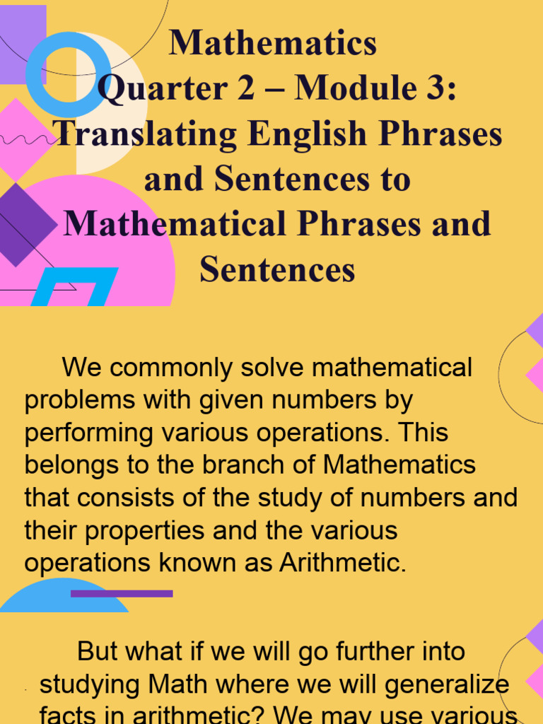 Translating English to Math Phrases | PDF | Mathematics | Ratio