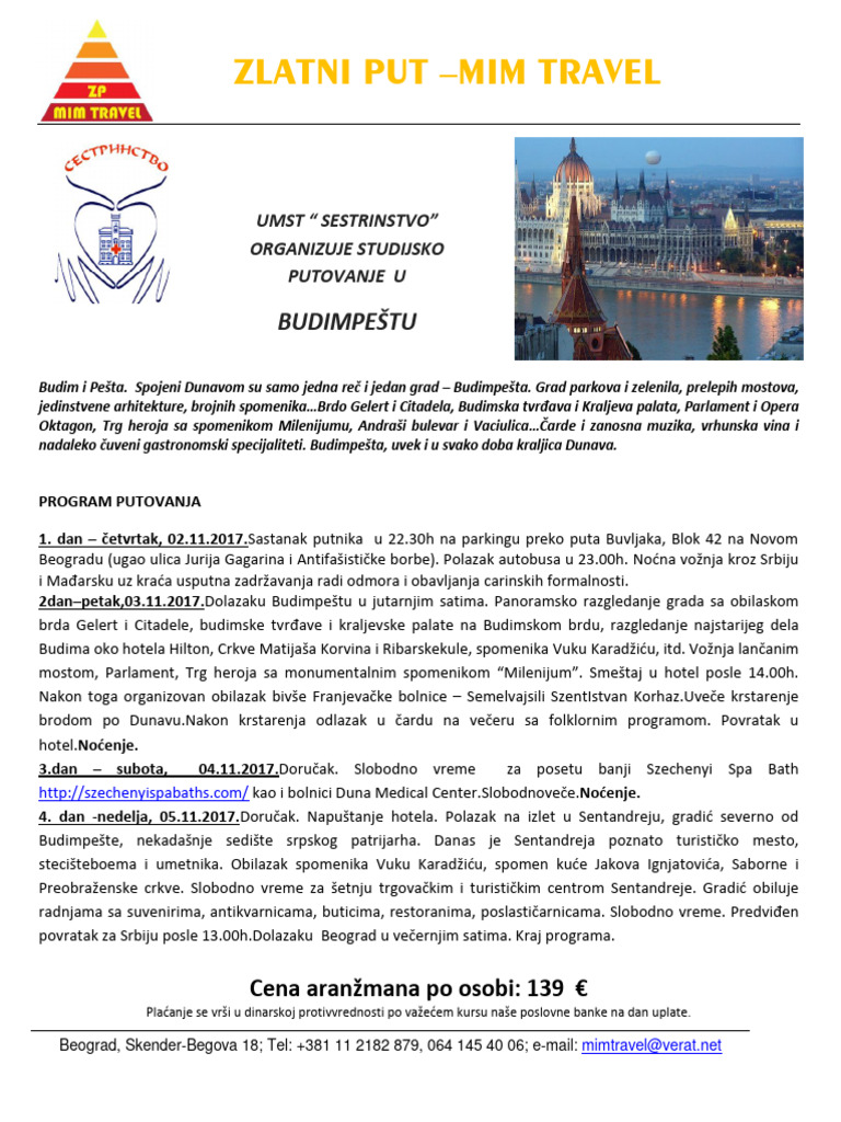 Budimpesta Busom - PROGRAM PUTOVANJA | PDF