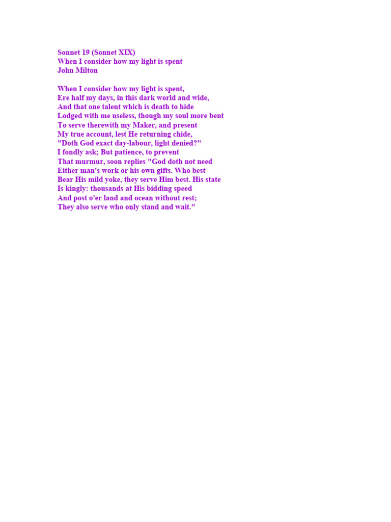 Sonnet 19, John Milton | PDF