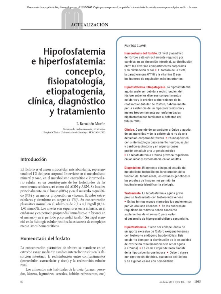 02.052 Hipofosfatemia e Hiperfosfatemia Concepto, Fisiopatología ...