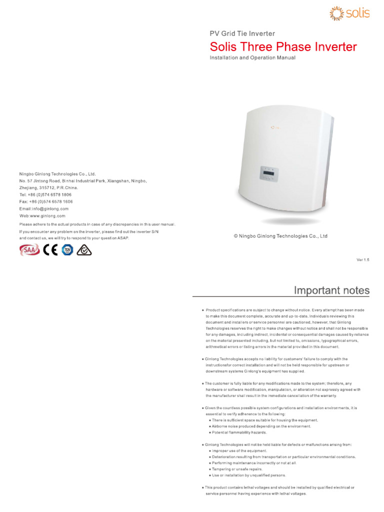 Manual Solis-3P25-30K LV ENX V14 | PDF