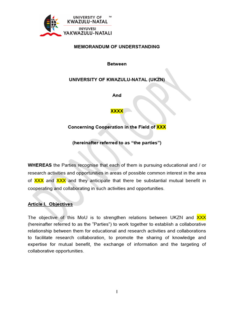 Template Memorandum of Understanding | PDF | Intellectual Property ...