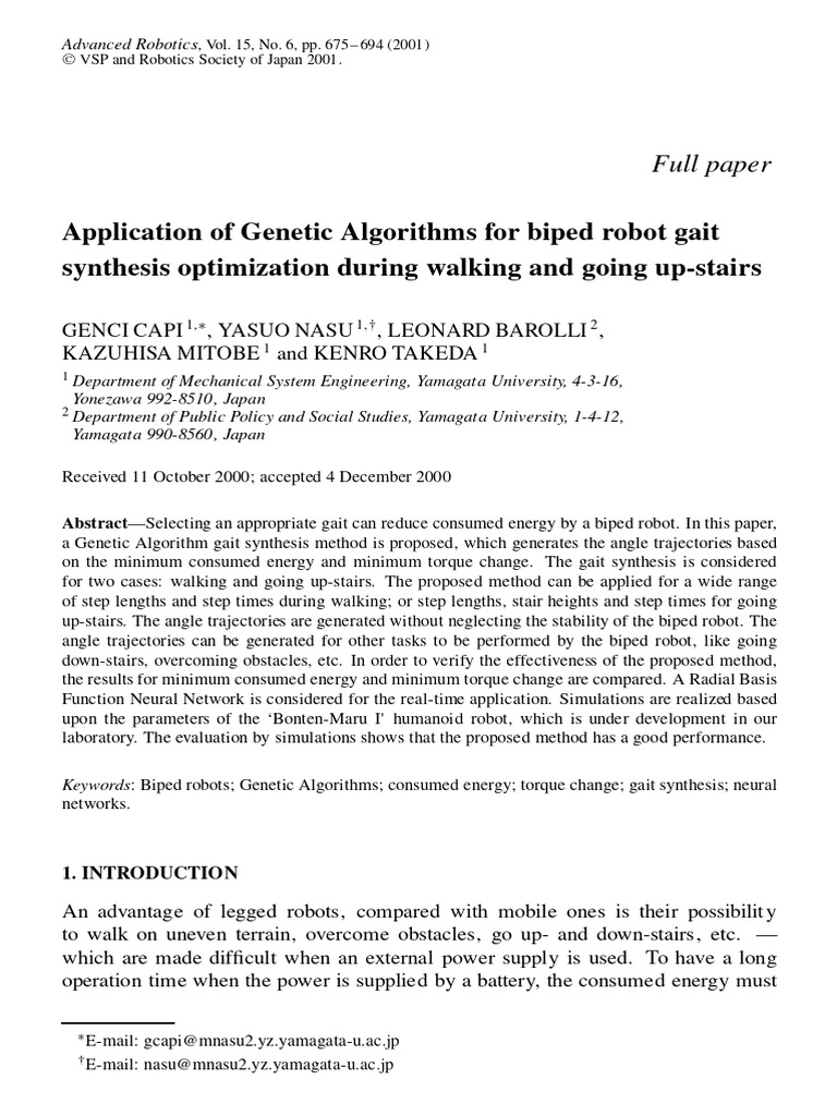 Genetic Algorithms for Biped Robot Gait | PDF | Mathematical Optimization