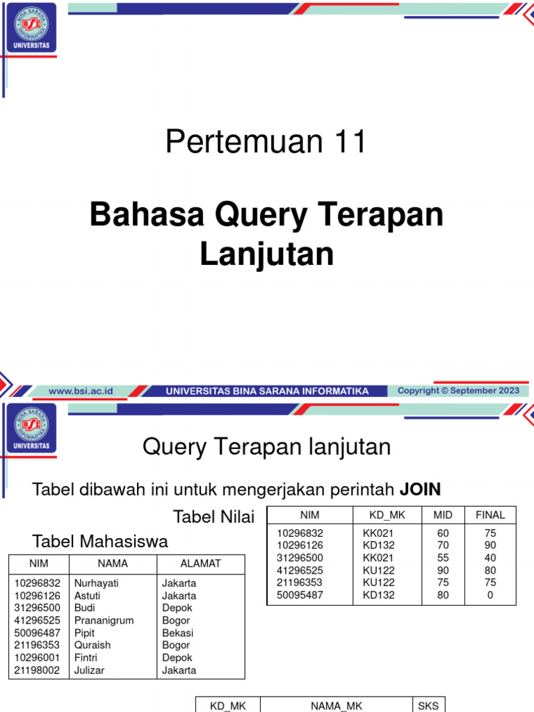 Pertemuan 11: Bahasa Query Terapan Lanjutan | PDF